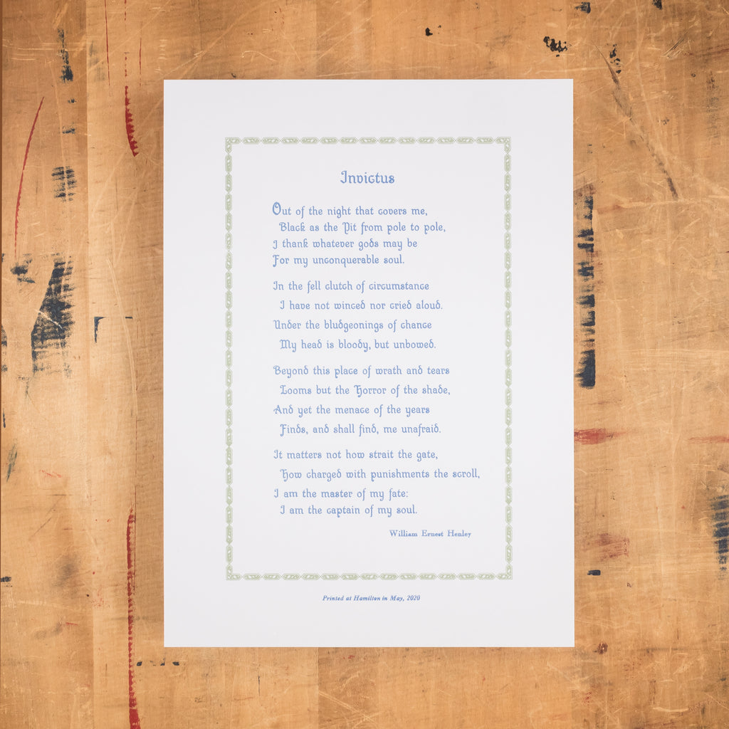 Original Print: Invictus by William Ernest Henley – Hamilton Wood Type ...